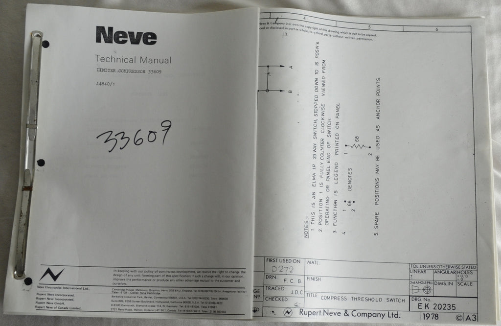 Neve 33609 Limiter Manual High Quality Copy – Dan Alexander Audio